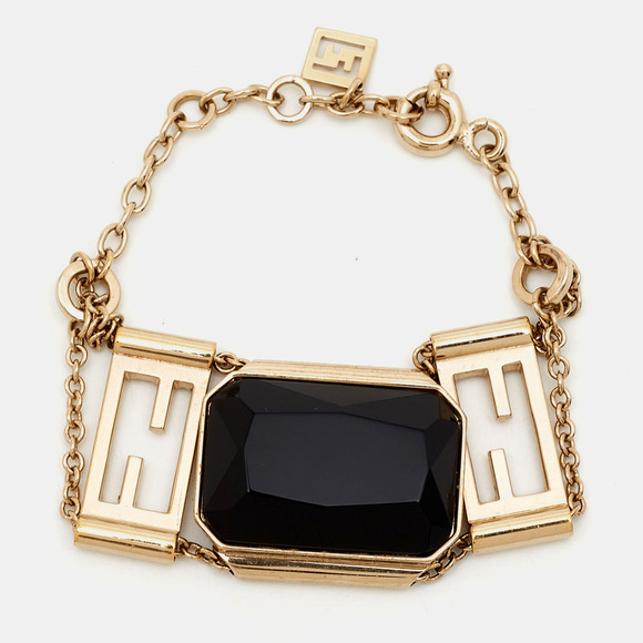 Fendi | Jewelry | Fendi Ff Crystal Gold Tone Bracelet | Poshmark